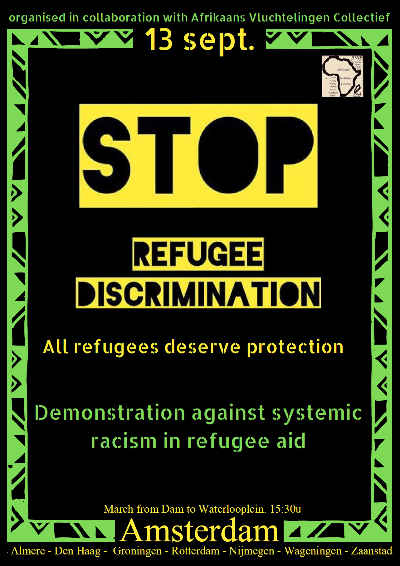 13 september, diverse steden: lokale demonstraties “Stop refugee ...